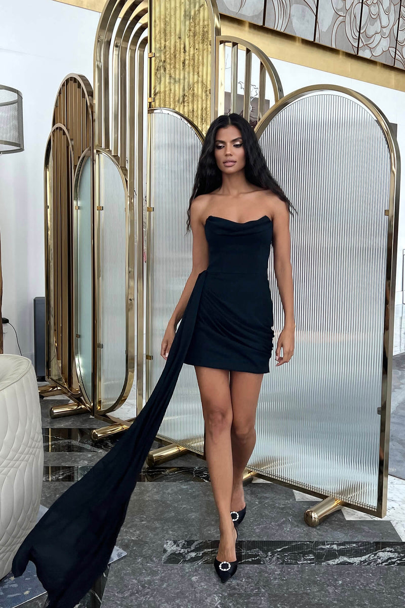 Сorset Draped Chiffon Train Mini Dress – POST MERIDIEM