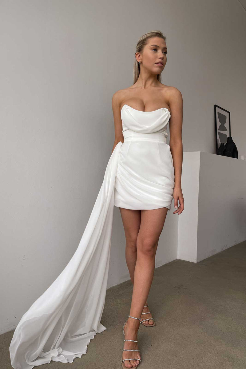 Сorset Draped Chiffon Train Mini Dress – POST MERIDIEM